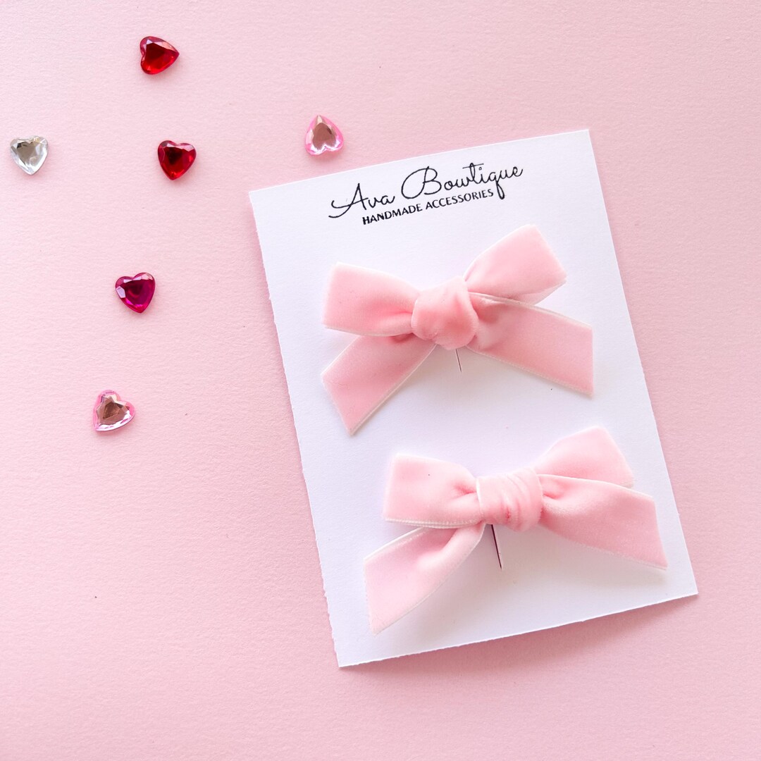 Pink Velvet Pigtail Bow - Pink Pigtail Bow Set - Pink Piggie Bow Set ...