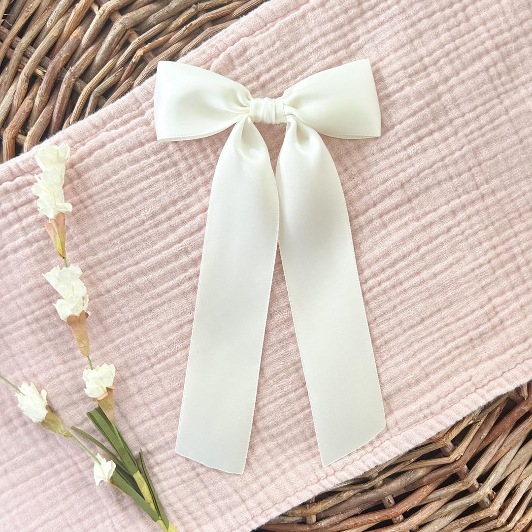 Ivory Satin Bow Hair Clip Girls Luxury Bow Satin Flower Girl Bow ...