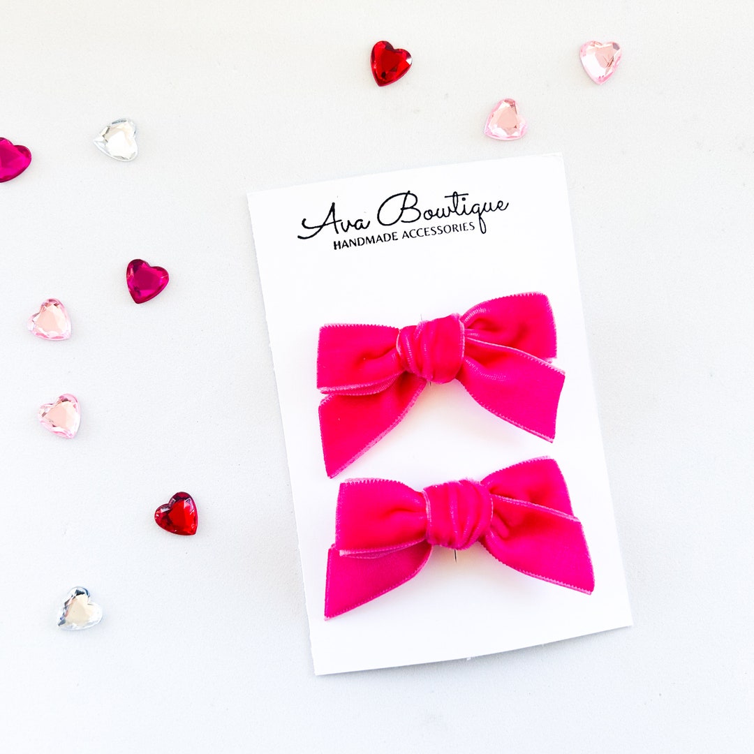 Hot Pink Velvet Pigtail Bow - Pink Pigtail Bow Set - Pink Piggie Bow ...