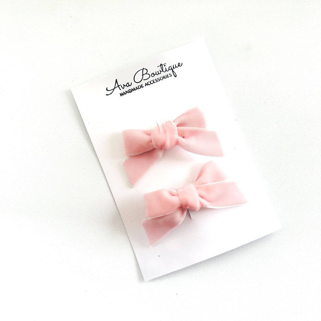 Pink Velvet Pigtail Bow Pink Pigtail Bow Set Pink Piggie - Etsy