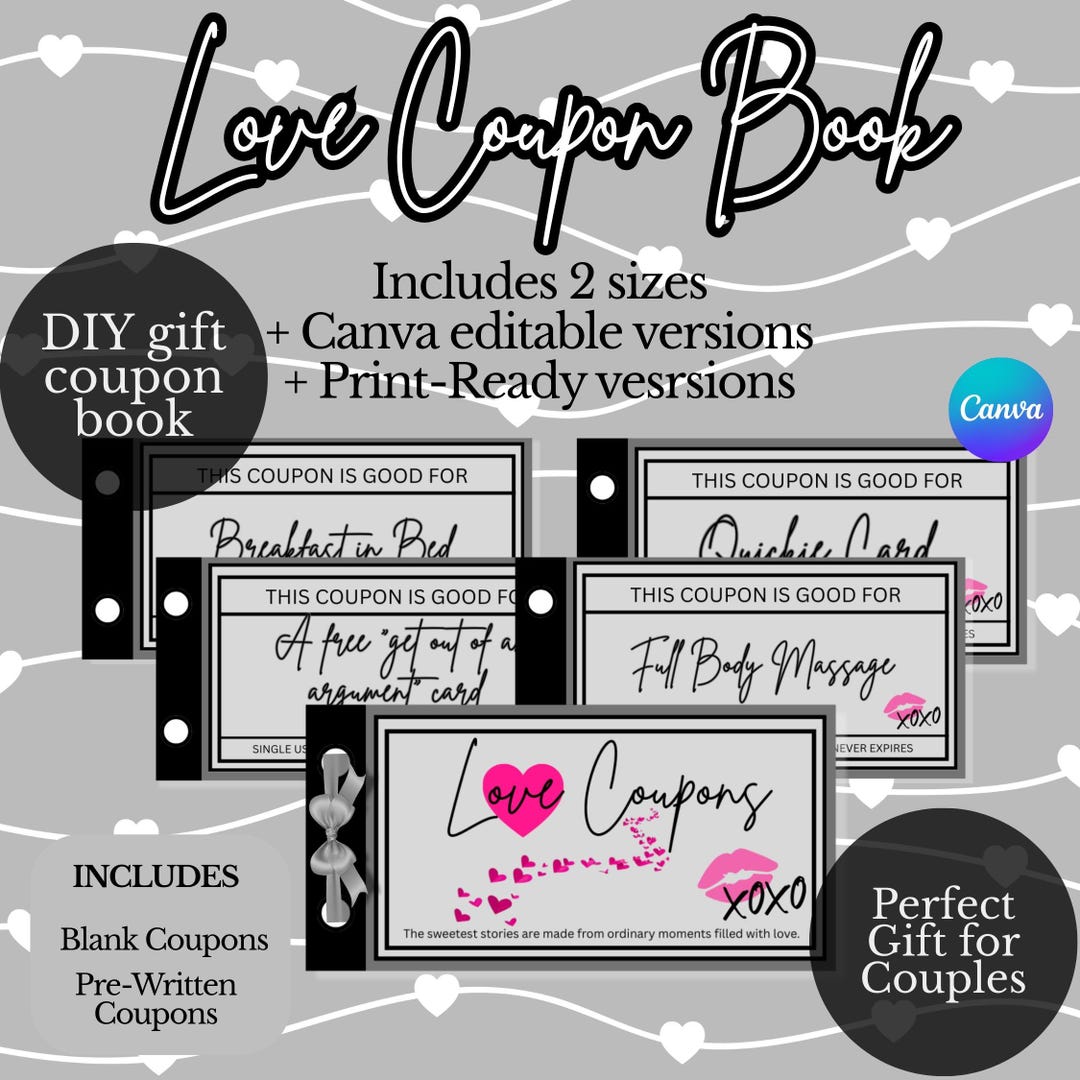 Love Coupon Book | DIY Romantic Gift, Canva Editable (printable PDF) - Etsy