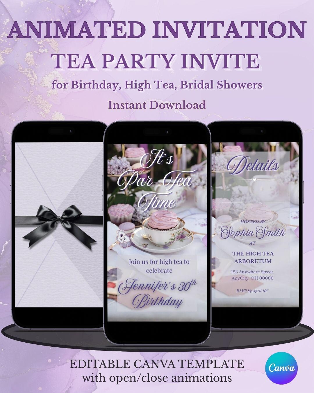 Animated Tea Party Invitation, High Tea Birthday, Bridal Shower ...