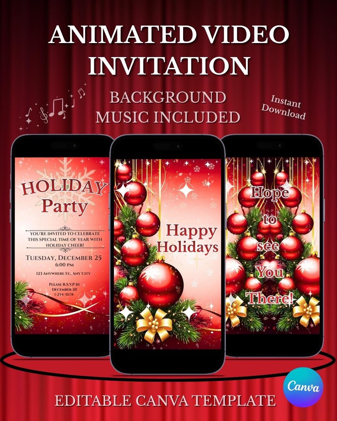 Animated Holiday Party Invitation Video With Music Holiday Editable