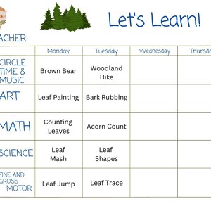Forest Theme Lesson Plan Template: Weekly Planner (canva & PDF) - Etsy