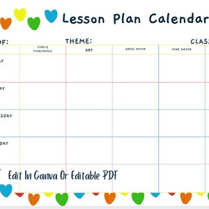 Rainbow Hearts Lesson Plan Template: Weekly Planner (canva & PDF) - Etsy