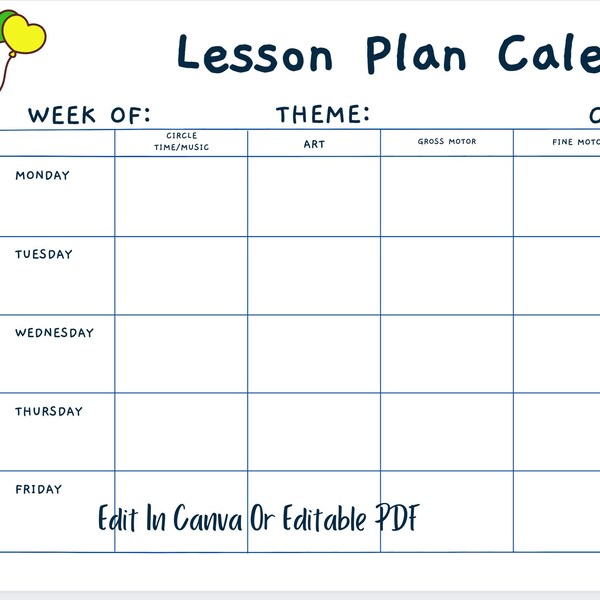 Daycare Lesson Plan Template - Etsy