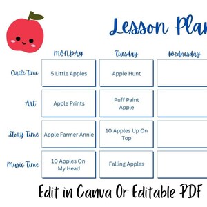 Apple Theme Lesson Plan Template: Weekly Planner, Editable PDF & Canva ...