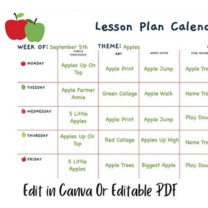 Apple Tree Lesson Plan Template, Editable Weekly PDF, Canva Template - Etsy