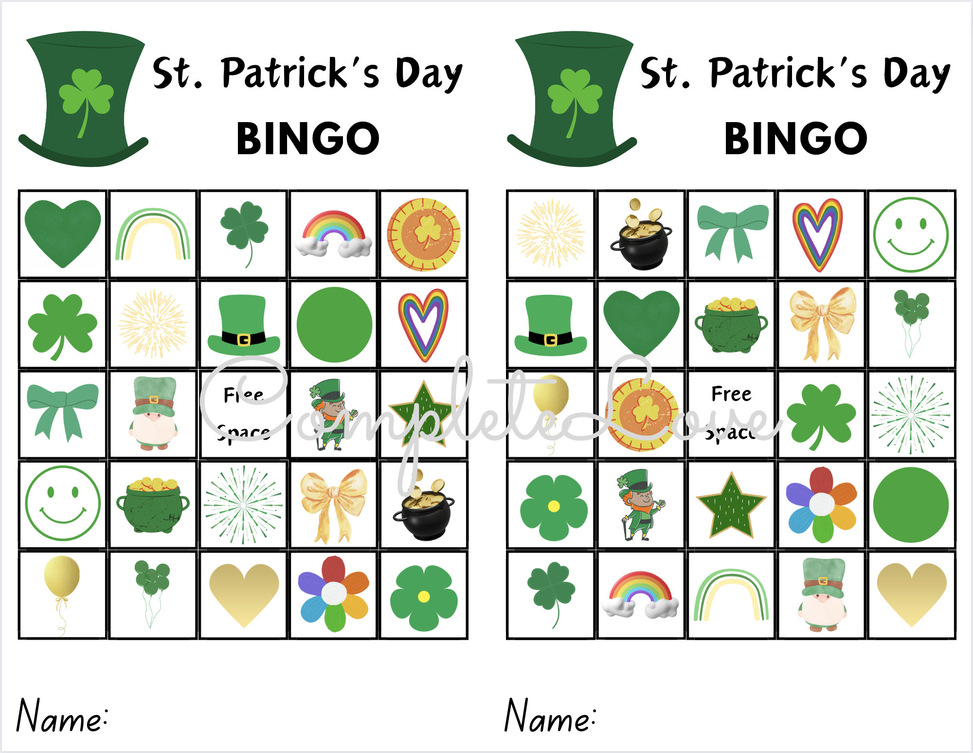 St. Patrick's Day Bingo, Printable PDF, 10 Different BINGO Cards ...