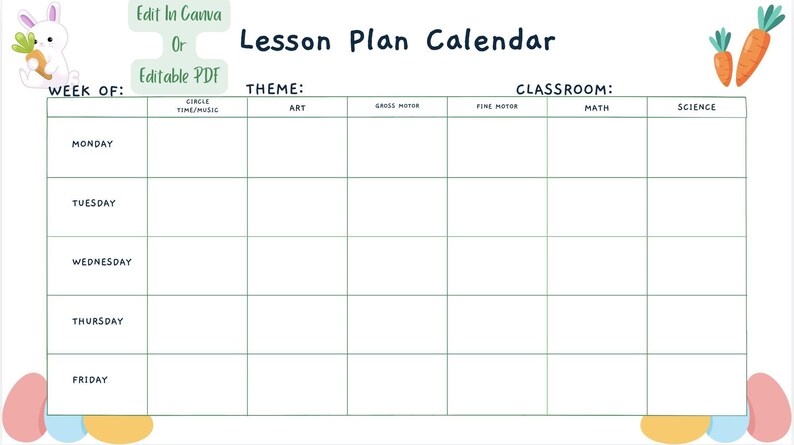Daycare/preschool/pre~k/kindergarten/elementary Lesson Plan Template ...