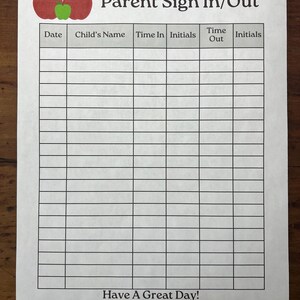 Daily Parent Sign in and Out Form. Perfect for Daycare, Preschool ...