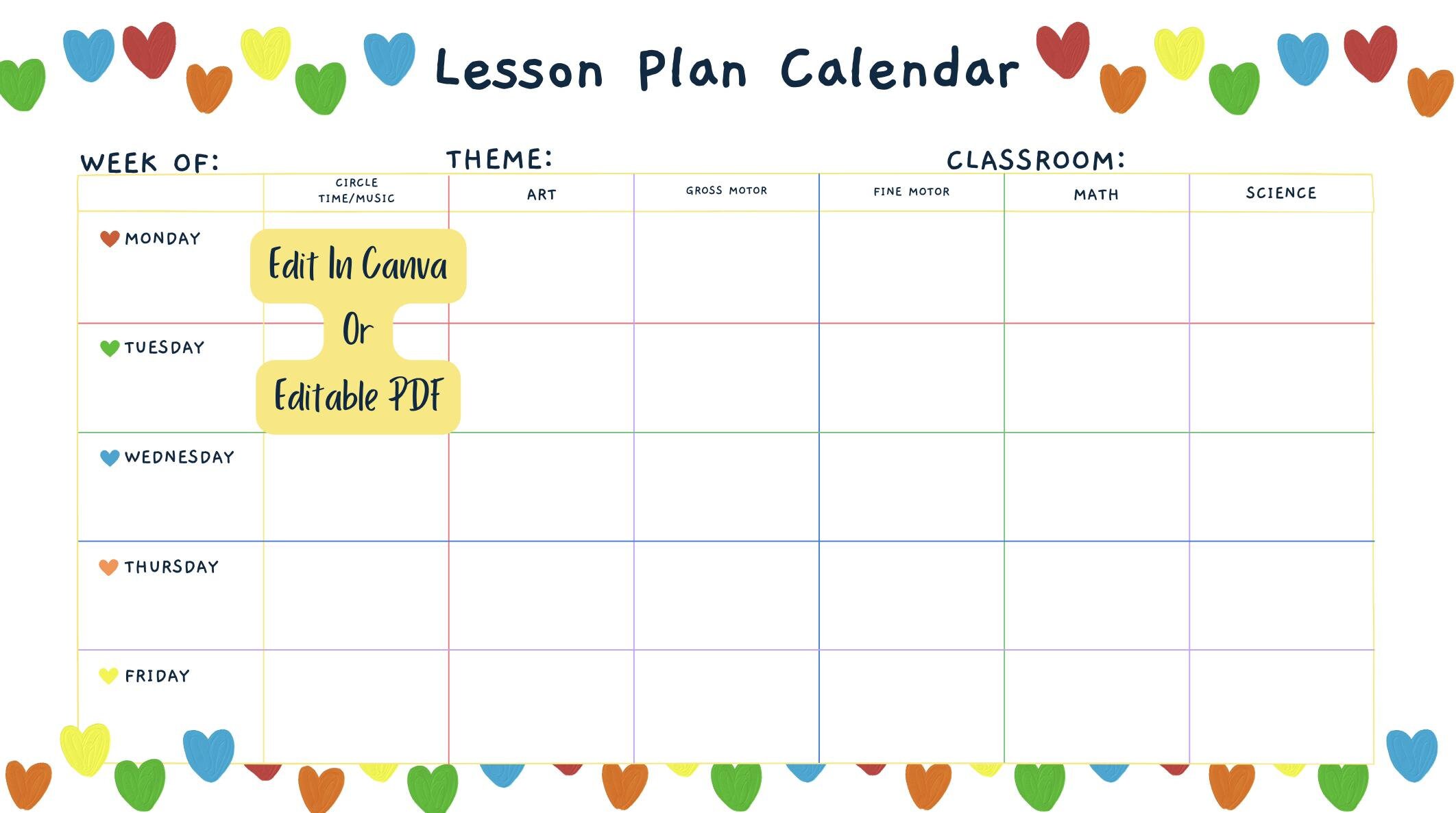 Rainbow Hearts Lesson Plan Template: Weekly Planner (canva & PDF) - Etsy
