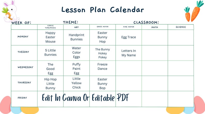 Daycare/preschool/prek/kindergarten/elementary Lesson Plan Template ...