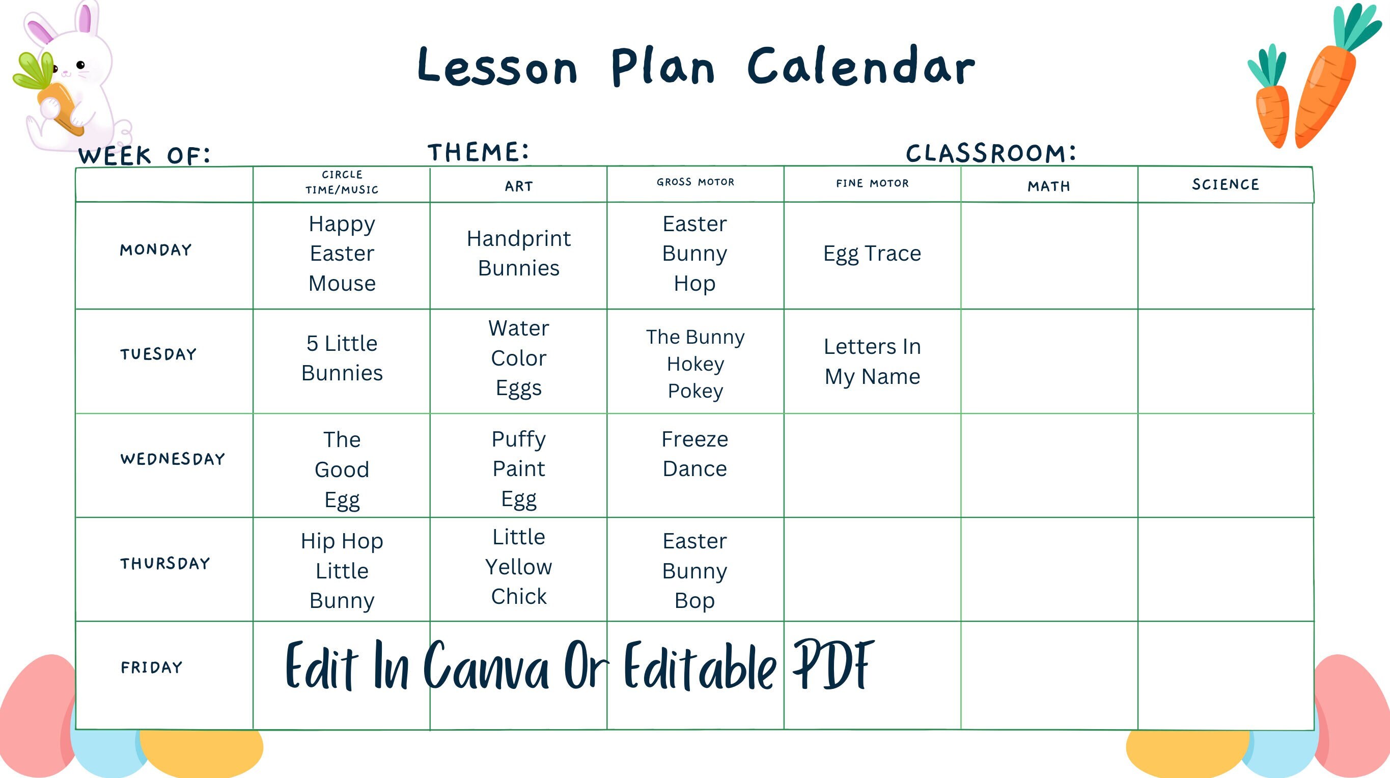 Daycare/preschool/prek/kindergarten/elementary Lesson Plan Template ...