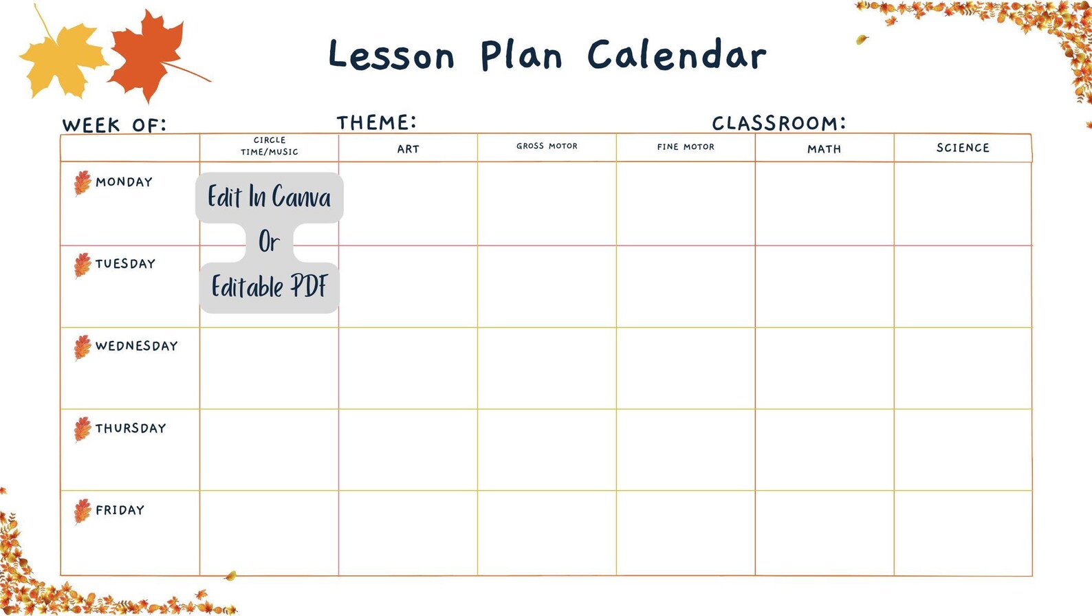 Daycare/preschool/pre~k/kindergarten/elementary Lesson Plan Template ...