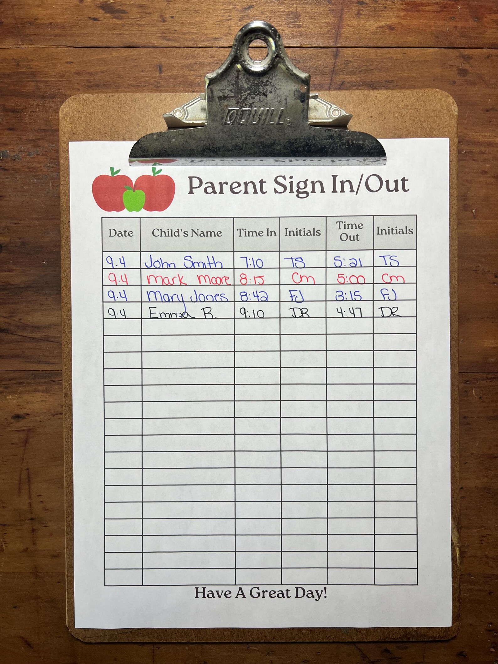 Apple Theme Parent Sign In/out Form (PDF) - Etsy