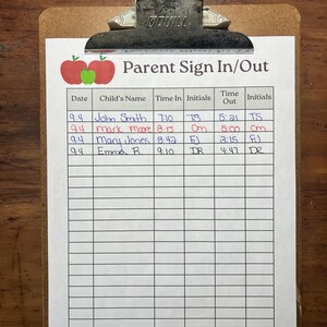 Apple Theme Parent Sign In/out Form (PDF) - Etsy