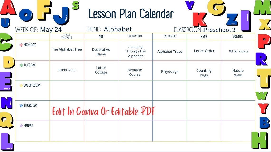 Daycare/preschool/prek/kindergarten/elementary Lesson Plan Template ...