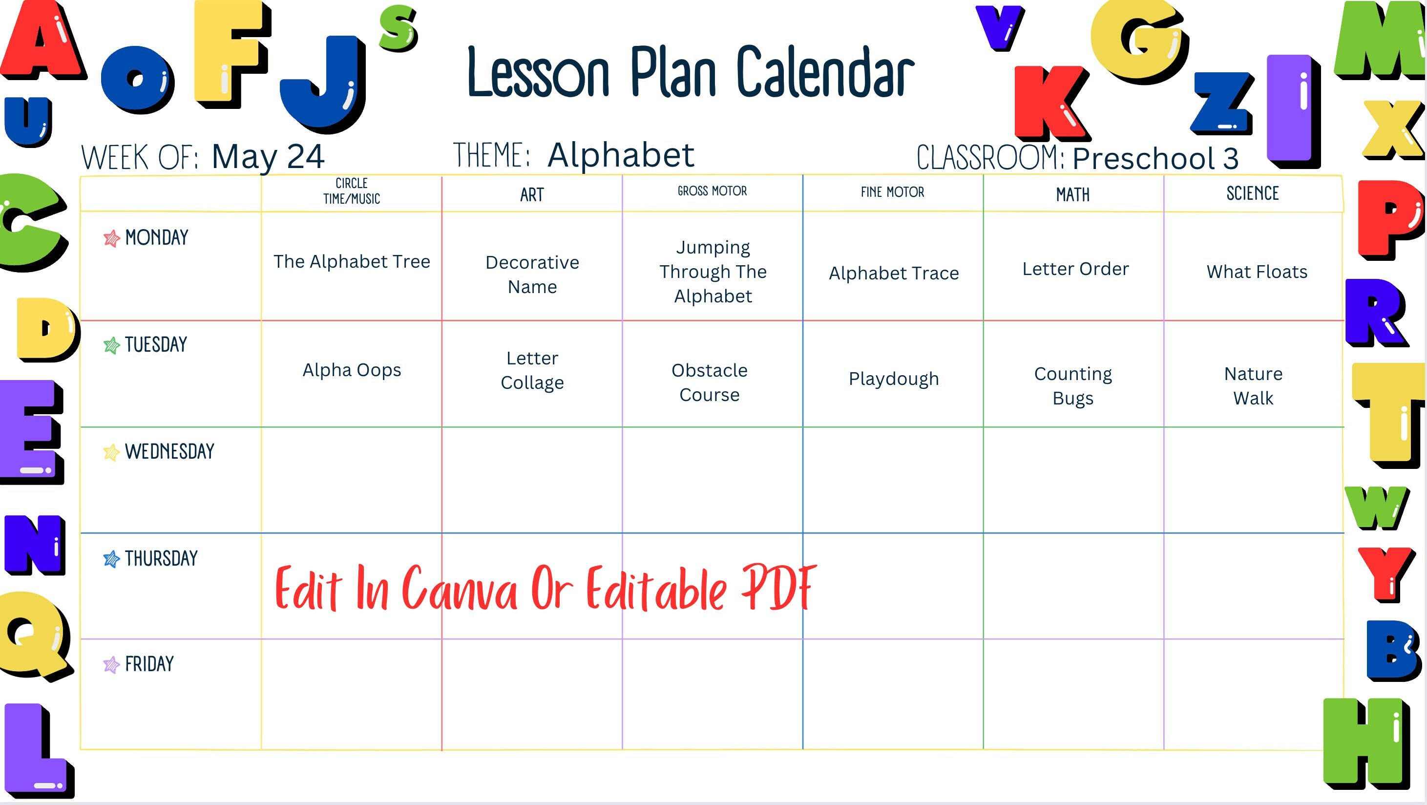 Daycare/preschool/prek/kindergarten/elementary Lesson Plan Template ...