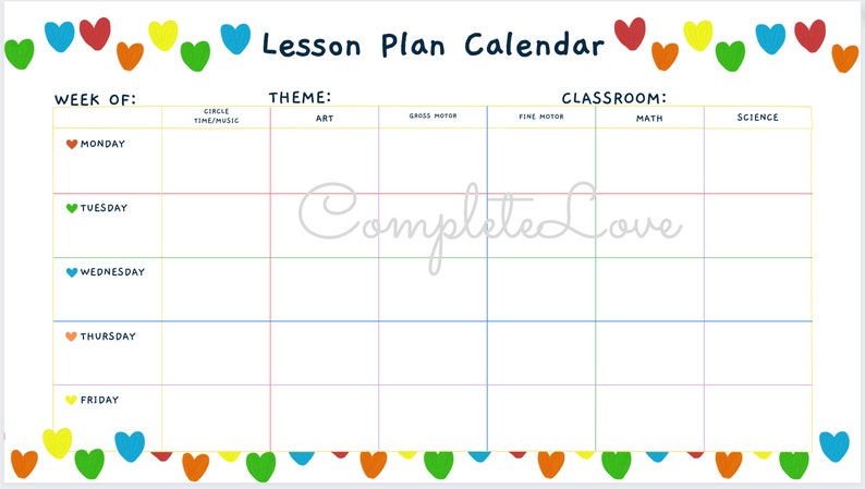 Rainbow Hearts Lesson Plan Template: Weekly Planner (canva & PDF) - Etsy