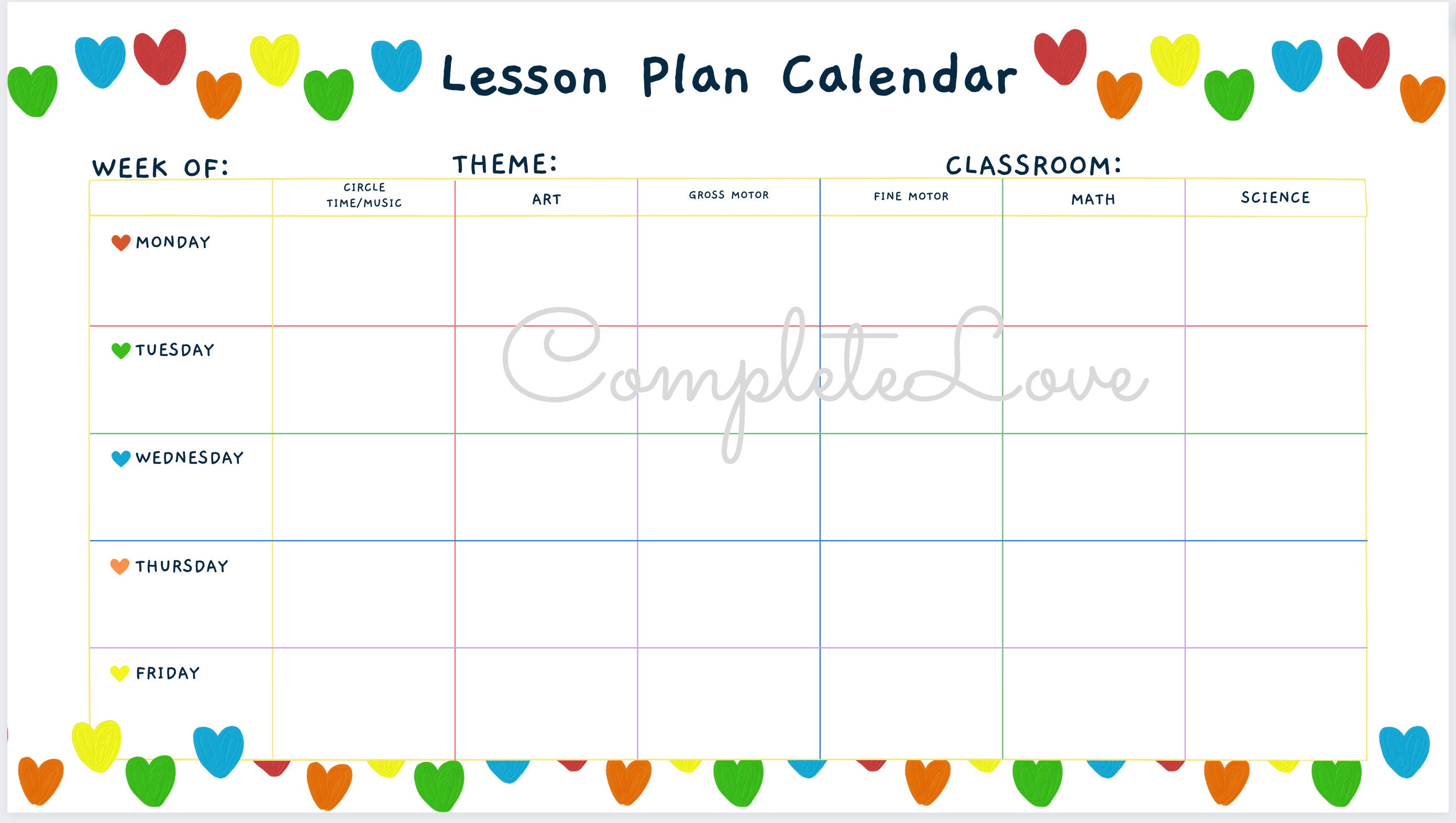 Rainbow Hearts Lesson Plan Template: Weekly Planner (canva & PDF) - Etsy