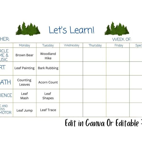 Preschool Lesson Plan Template - Etsy