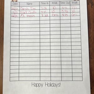 Daily Parent Sign in and Out Form. Perfect for Daycare, Preschool ...