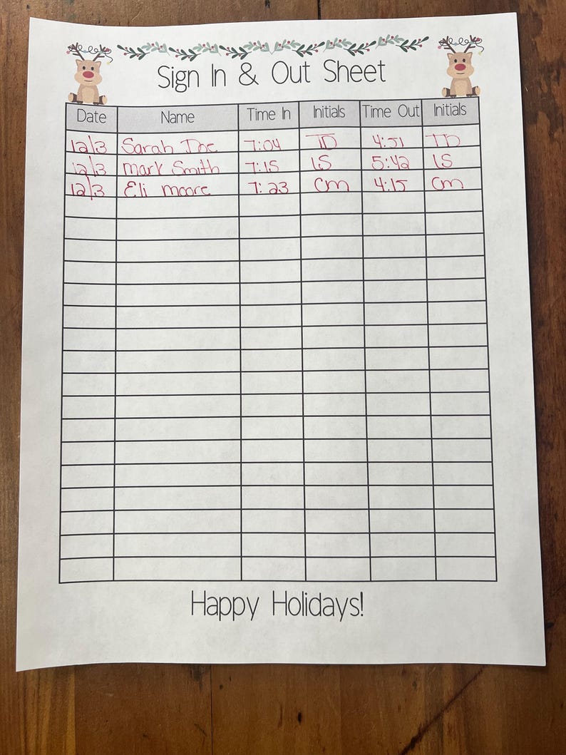 Daily Parent Sign in and Out Form. Perfect for Daycare, Preschool ...