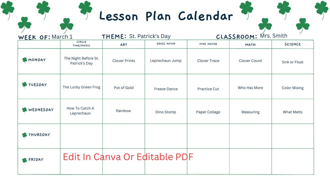 Daycare/preschool/prek/kindergarten/elementary Lesson Plan Template ...
