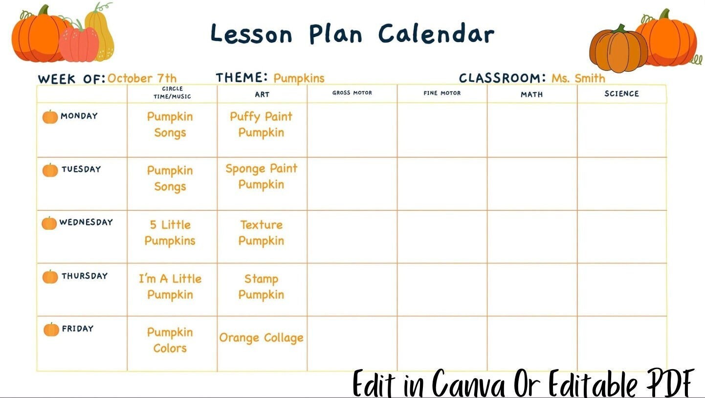 Daycare/preschool/prek/kindergarten/elementary Lesson Plan Template ...