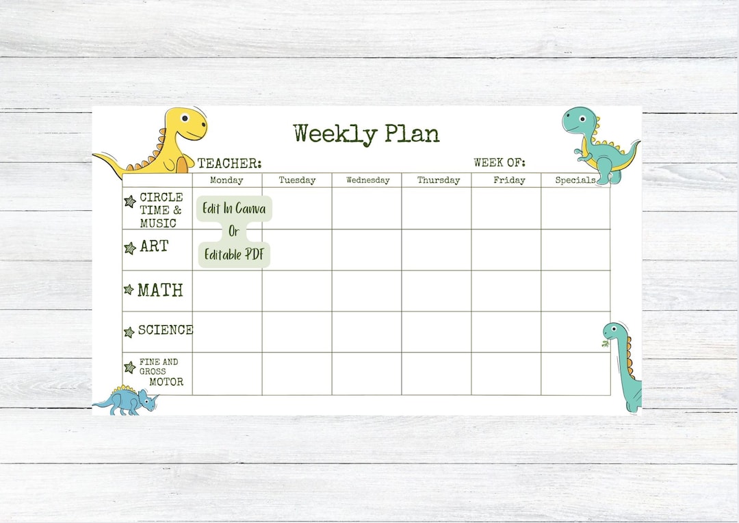 Dinosaur Weekly Lesson Plan Template: Editable PDF & Canva - Etsy