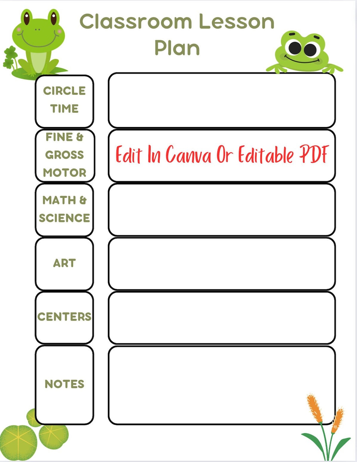 Daycare/preschool/pre~k/kindergarten/elementary Lesson Plan Template ...