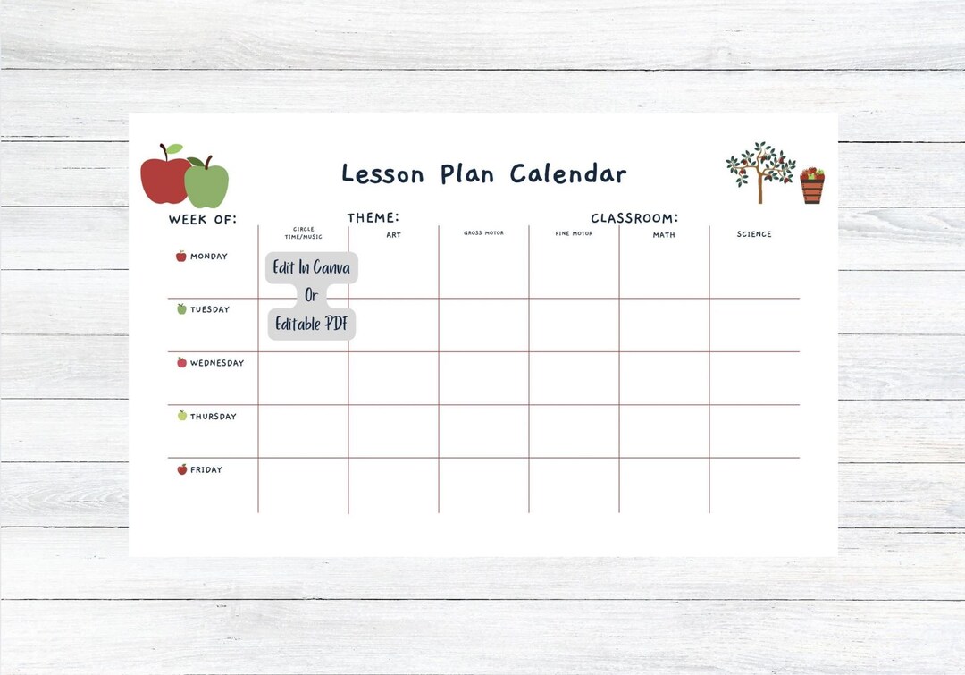 Apple Tree Lesson Plan Template, Editable Weekly PDF, Canva Template - Etsy
