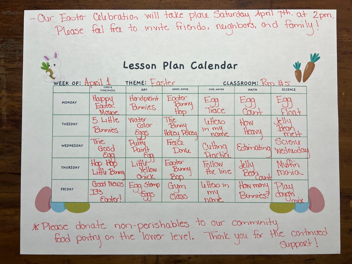 Daycare/preschool/pre~k/kindergarten/elementary Lesson Plan Template ...