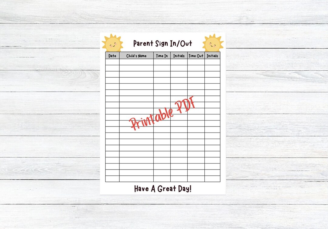 Parent Sign in and Out Form, Cheerful Sun Theme (PDF) - Etsy