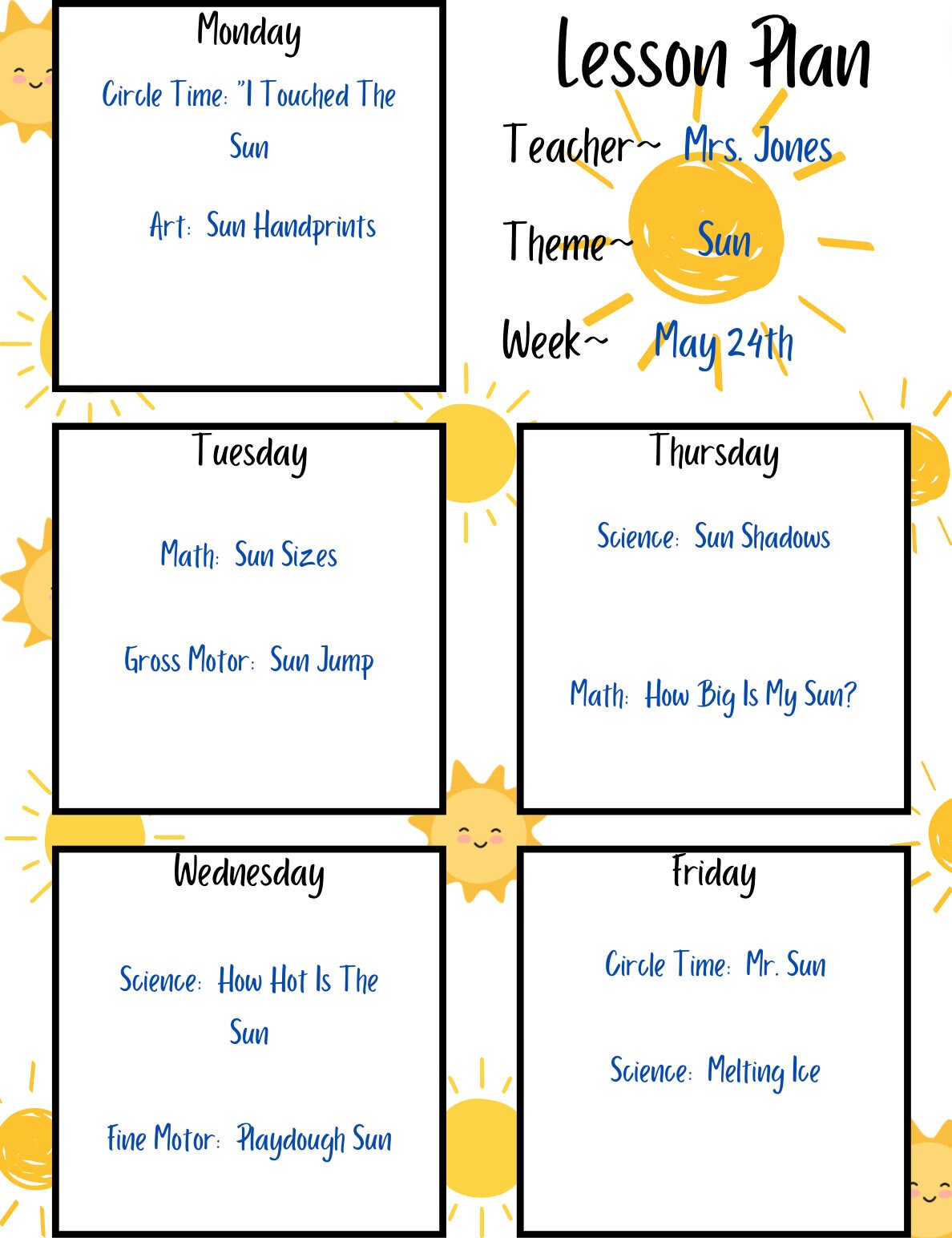 Daycare/preschool/pre~k/kindergarten/elementary Lesson Plan Template ...