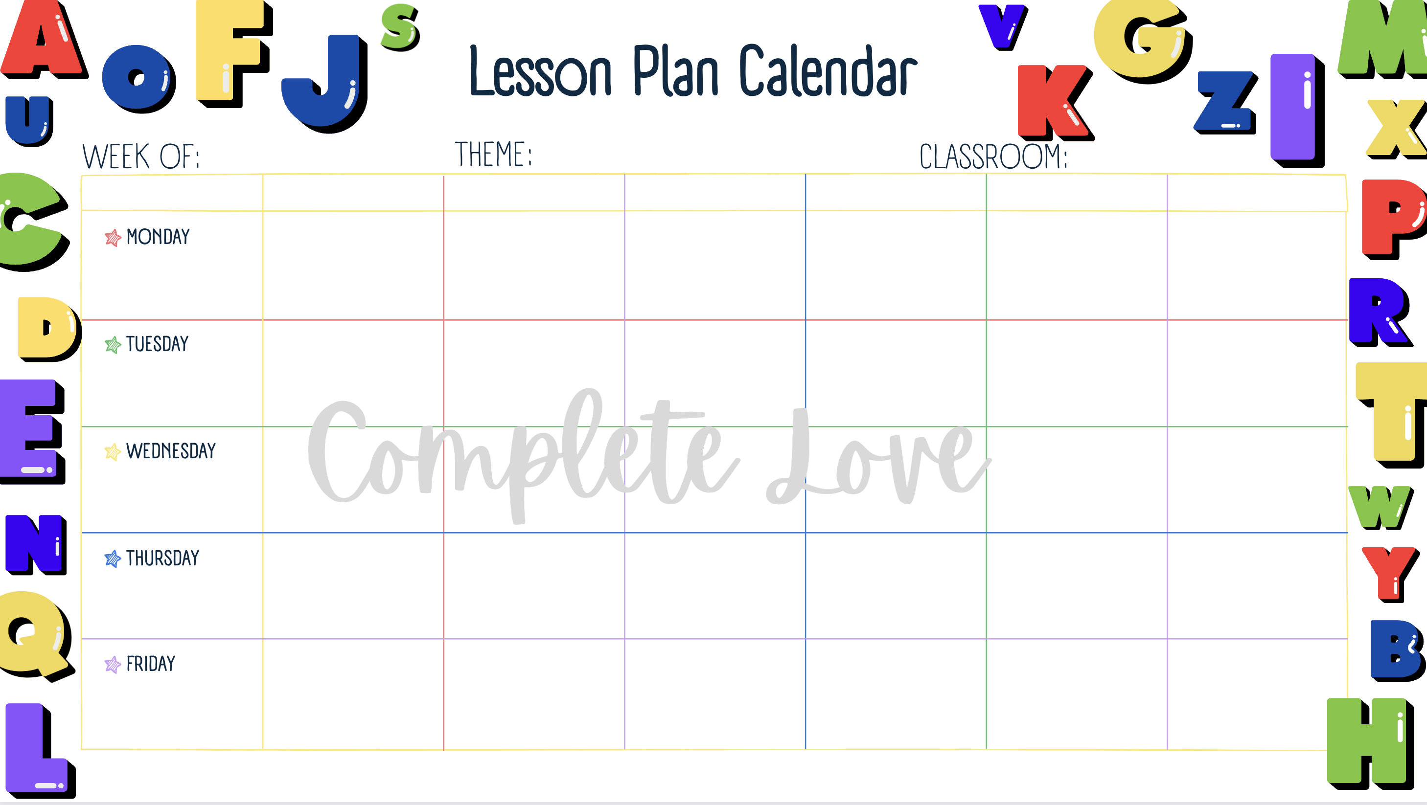Daycare/preschool/pre~k/kindergarten/elementary Lesson Plan Template ...