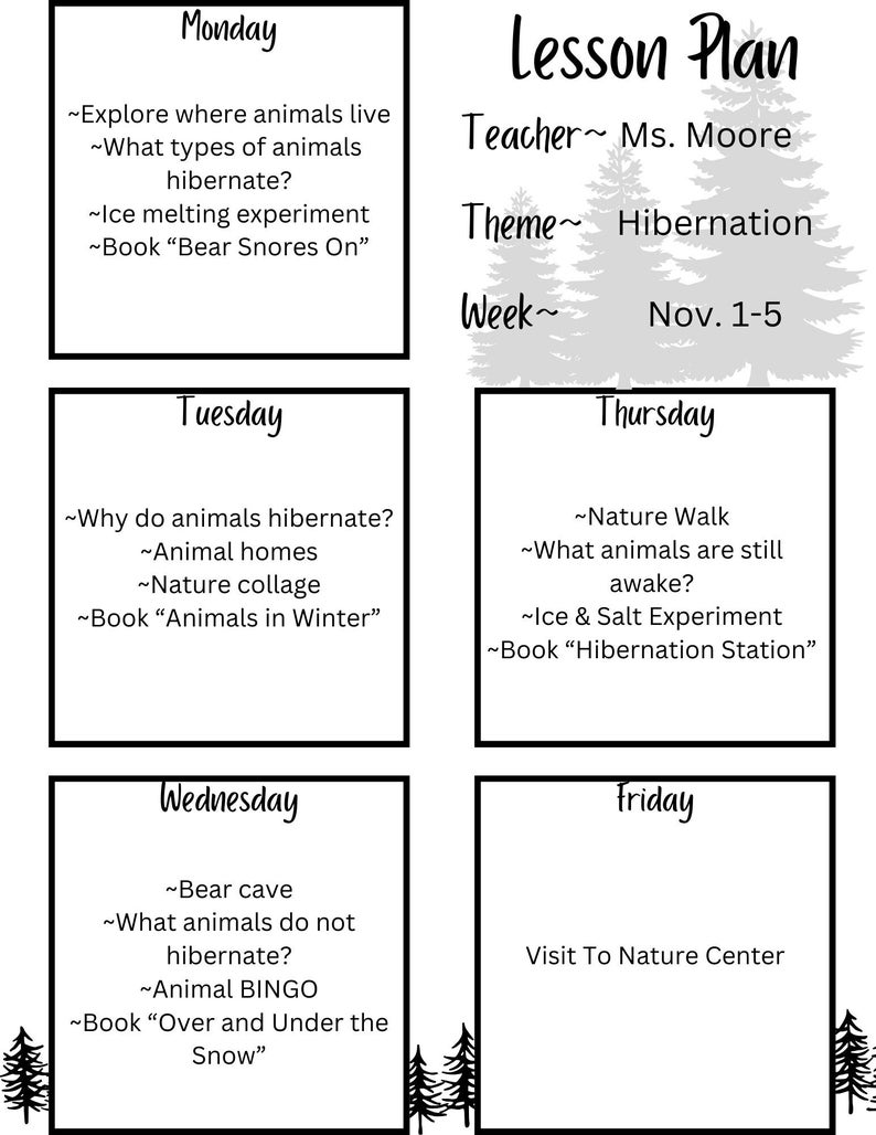Forest Lesson Plan Template: Weekly Planner, Editable PDF & Canva - Etsy