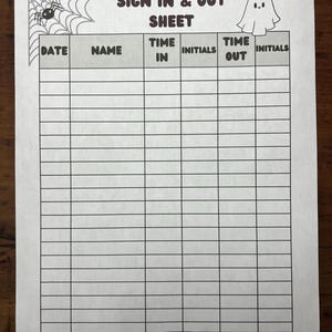 Parent Sign In/out Form: Daycare, Preschool (PDF), Spooky Spider ...