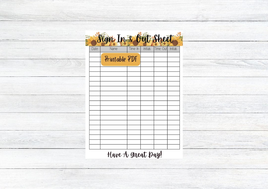 Daily Parent Sign in and Out Form. Perfect for Daycare, Preschool ...