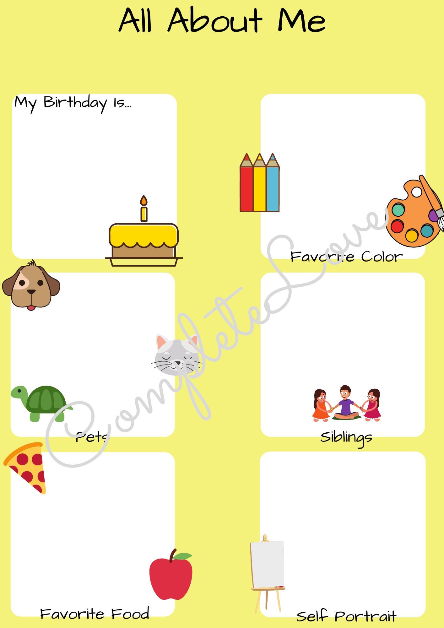 Daycare, Preschool, Elementary "all About Me" Activity Sheet, Great ...