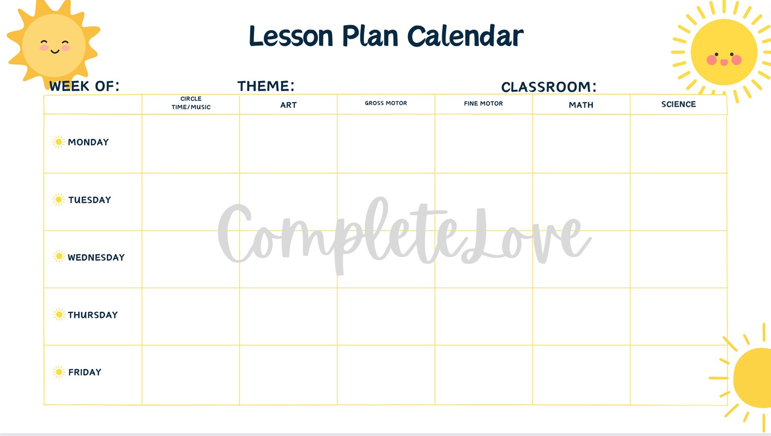 Daycare/preschool/pre~k/kindergarten/elementary Lesson Plan Template ...