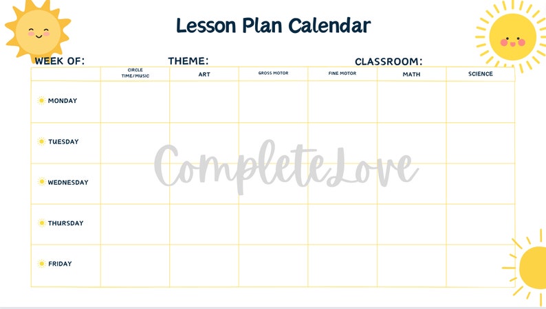Daycare/preschool/pre~k/kindergarten/elementary Lesson Plan Template ...