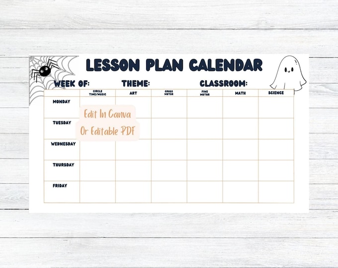 Spooky Ghost Spider Lesson Plan Template, Editable Canva PDF - Etsy