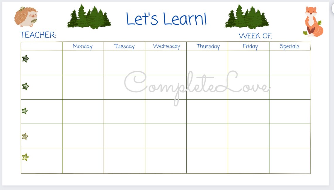 Forest Theme Lesson Plan Template: Weekly Planner (canva & PDF) - Etsy