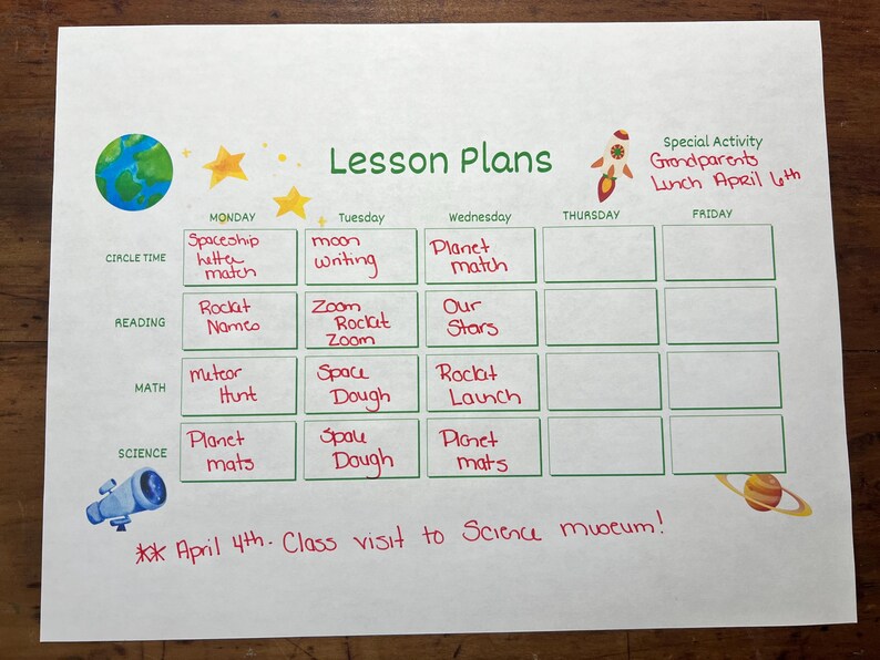 Daycare/preschool/pre~k/kindergarten/elementary Lesson Plan Template ...