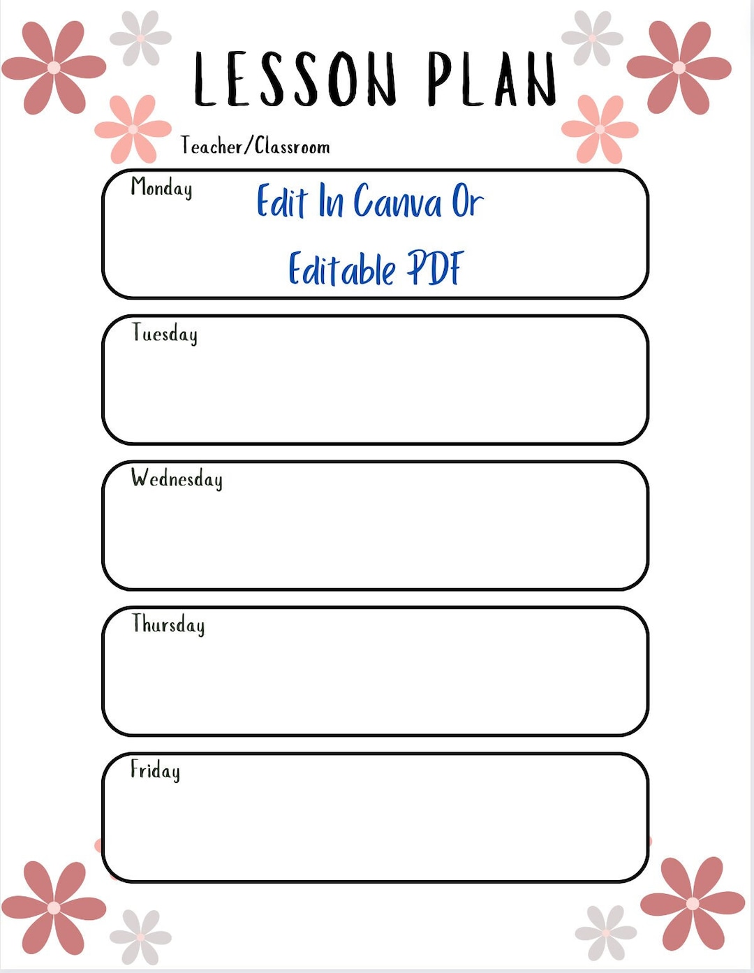 Daycare/preschool/prek/kindergarten/elementary Lesson Plan Template ...