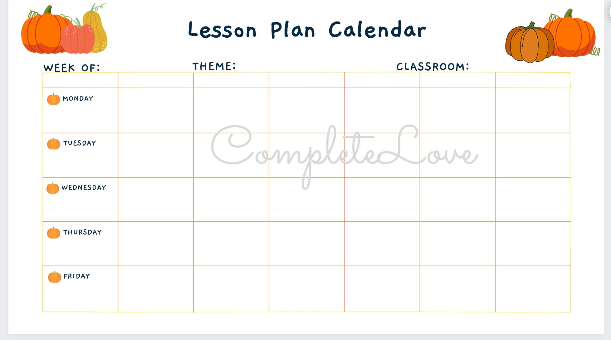 Daycare/preschool/pre~k/kindergarten/elementary Lesson Plan Template ...