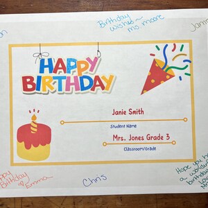 Happy Birthday Classroom Card, Student Birthday Certificate, PDF ...