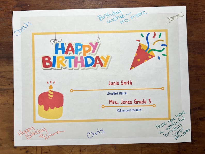 Happy Birthday Classroom Card, Student Birthday Certificate, PDF ...